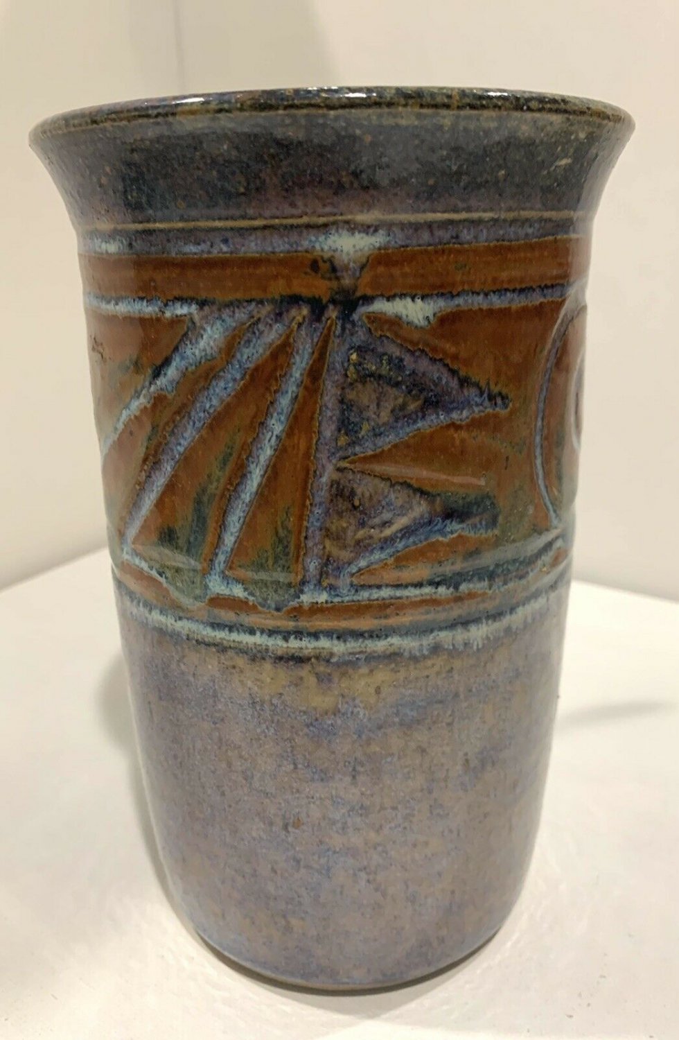 Ashby Brown and Blue Abstract 7 3/4” Glazed Vase