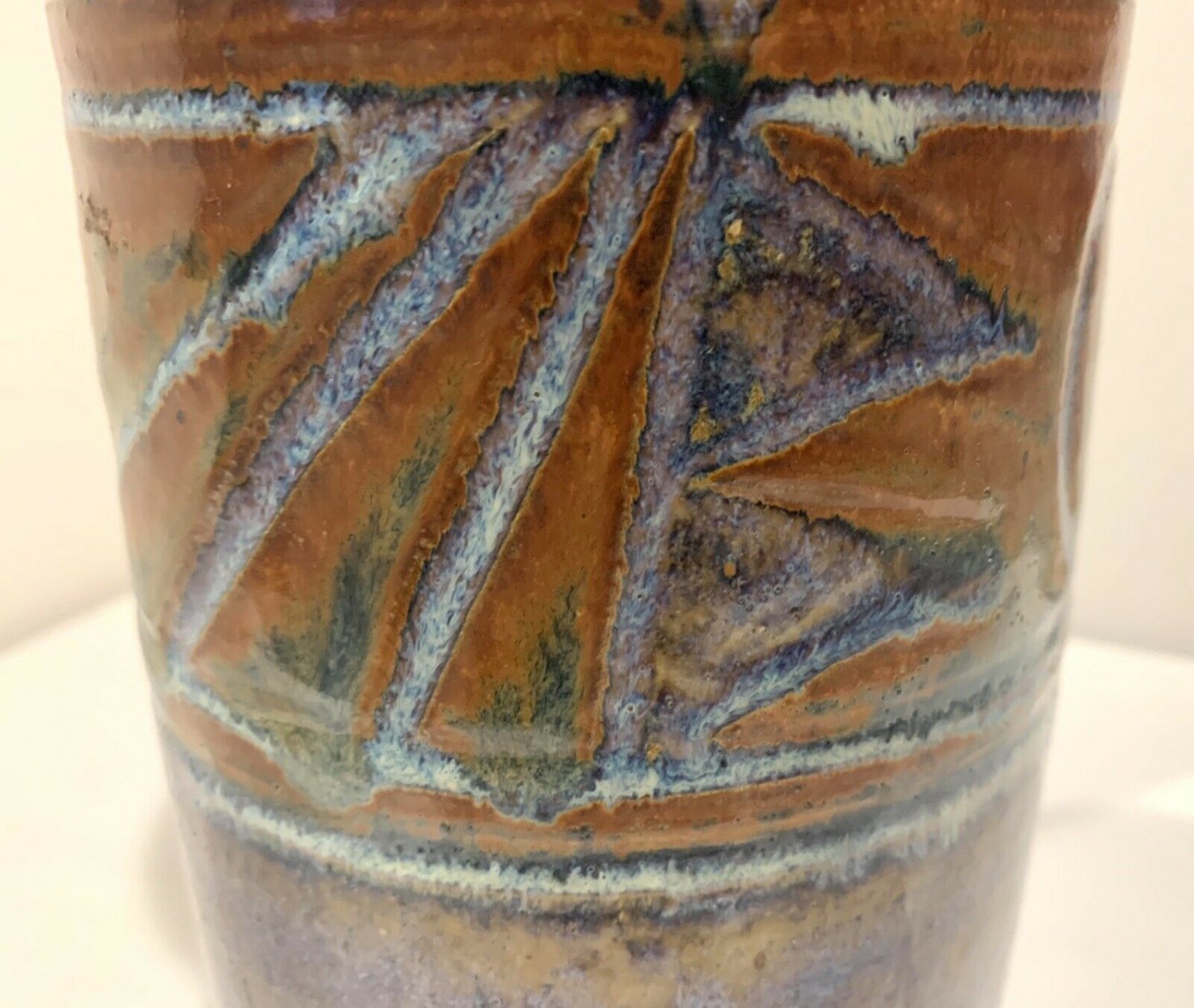 Ashby Brown and Blue Abstract 7 3/4” Glazed Vase