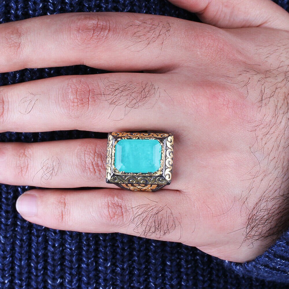 Man Paraiba Tourmaline Ring, Mens 925 Silver Handmade Ring, 925 Silver ...