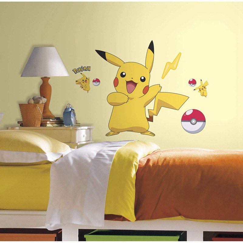 Cute Anime Pikachu Cartoon Wall Sticker Children Room Wall Decoration ...