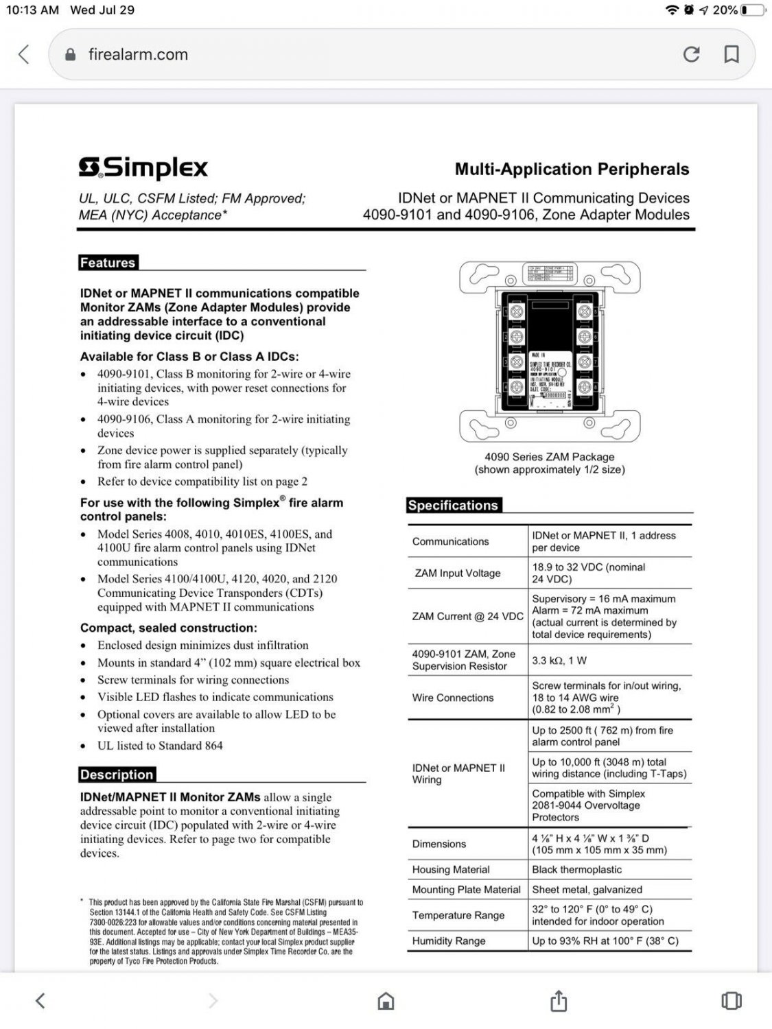 Simplex Initiating Module 4090-9101 New FIRE ALARM