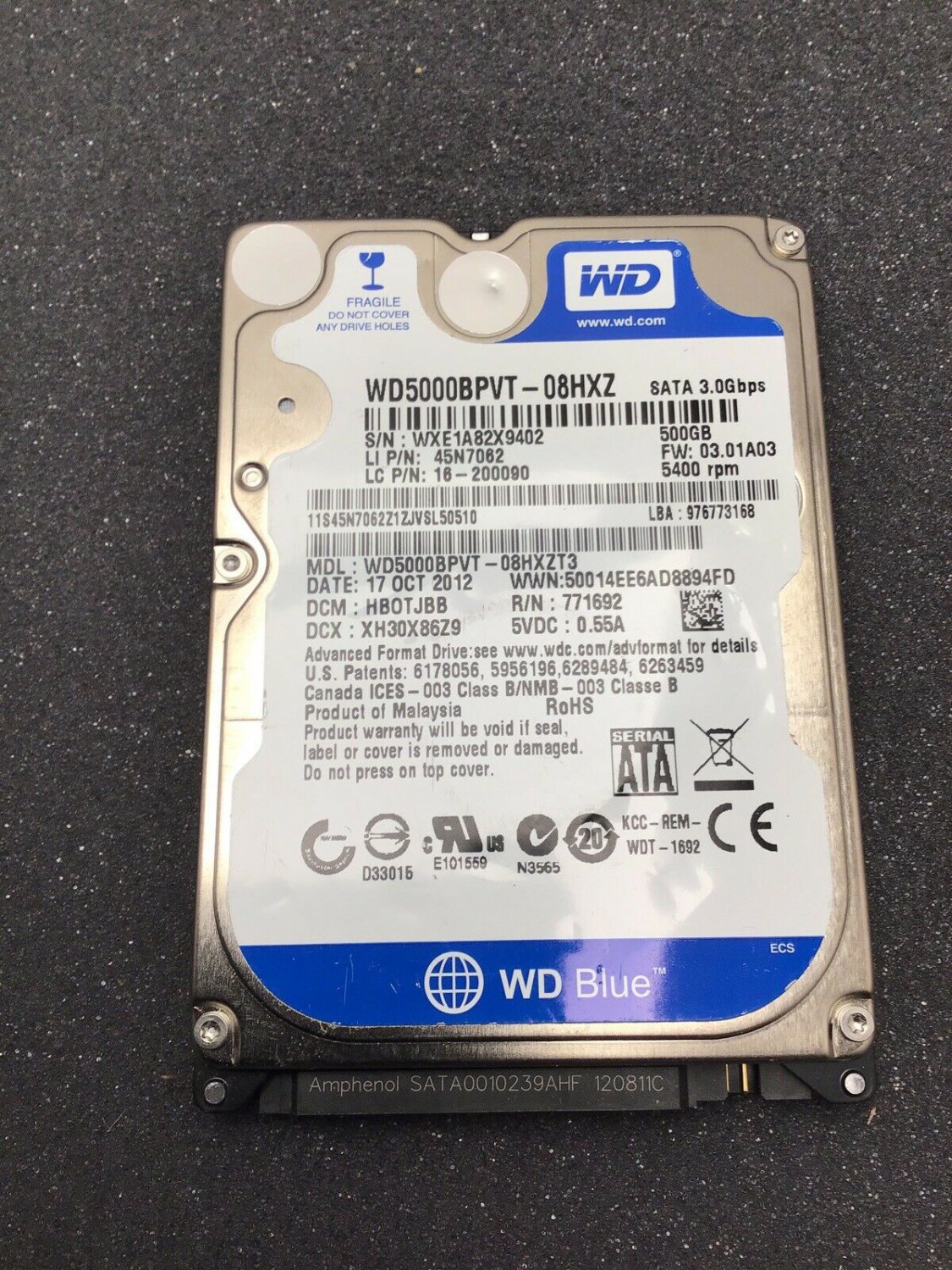 Western Digital WD5000BPVT-08HXZ WD Blue 500GB/ 5400 RPM/ SATA2/ 2.5 Inch