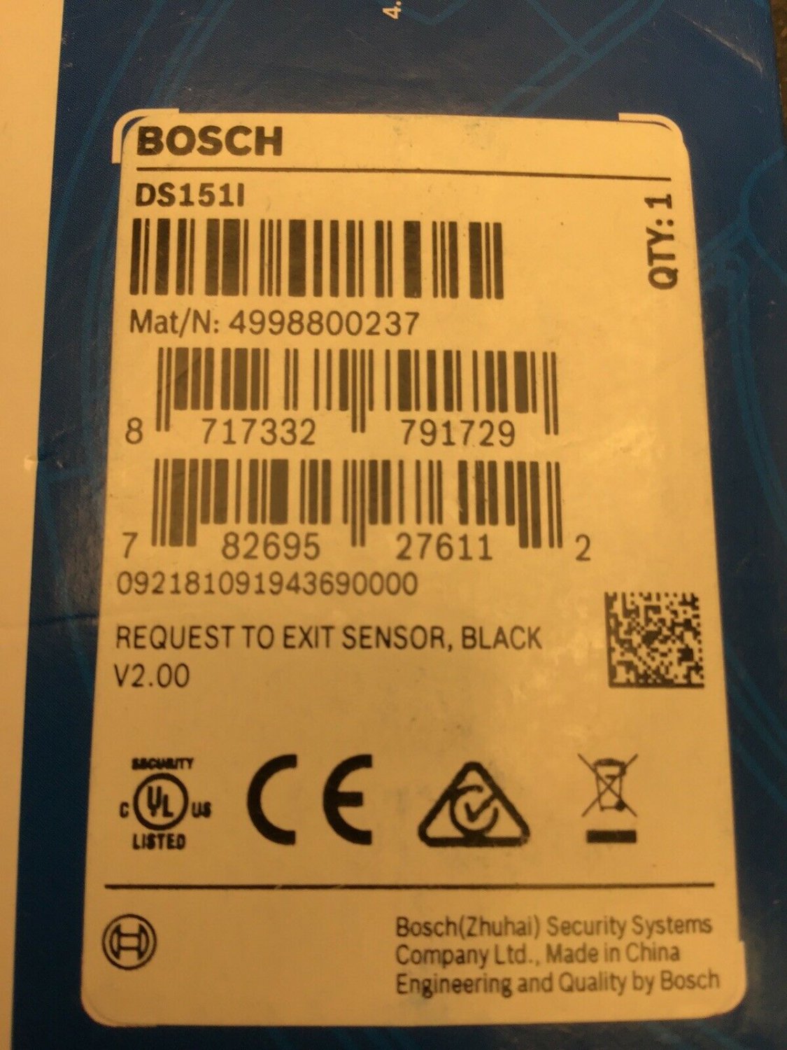 BOSCH DS151i Request to Exit Detector REX for Access Control / Security ...