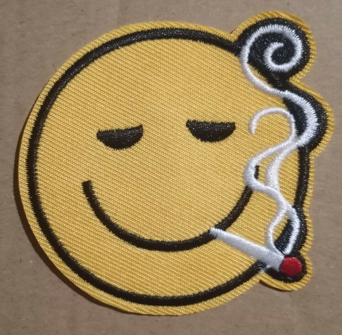 Smiley Happy Face with Doobie embroidered Iron on patch