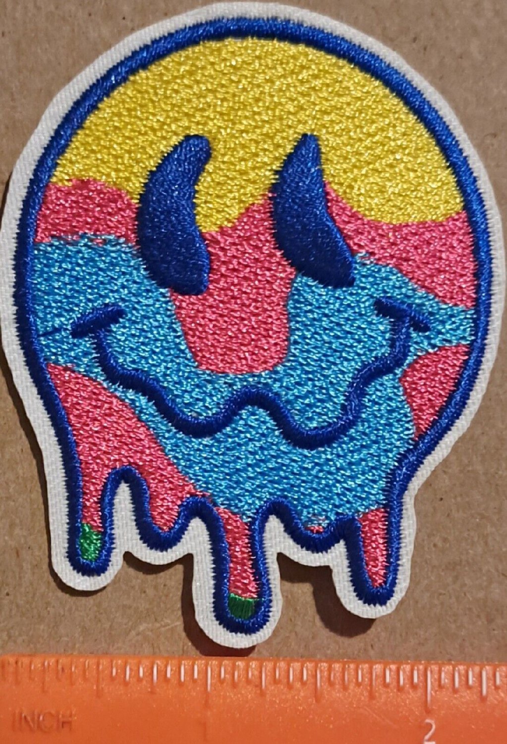 Smiley Face Emoji Psychedelic with Neon Colors embroidered Iron on patch