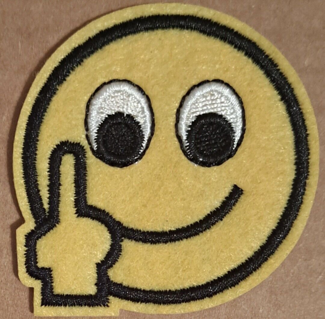 Happy Face Emoji with Middle Finger embroidered Iron on patch