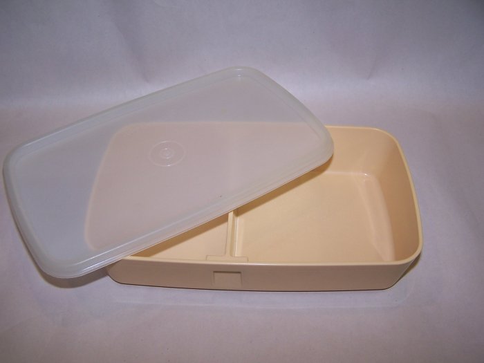 Tupperware Tan container with removable Divider