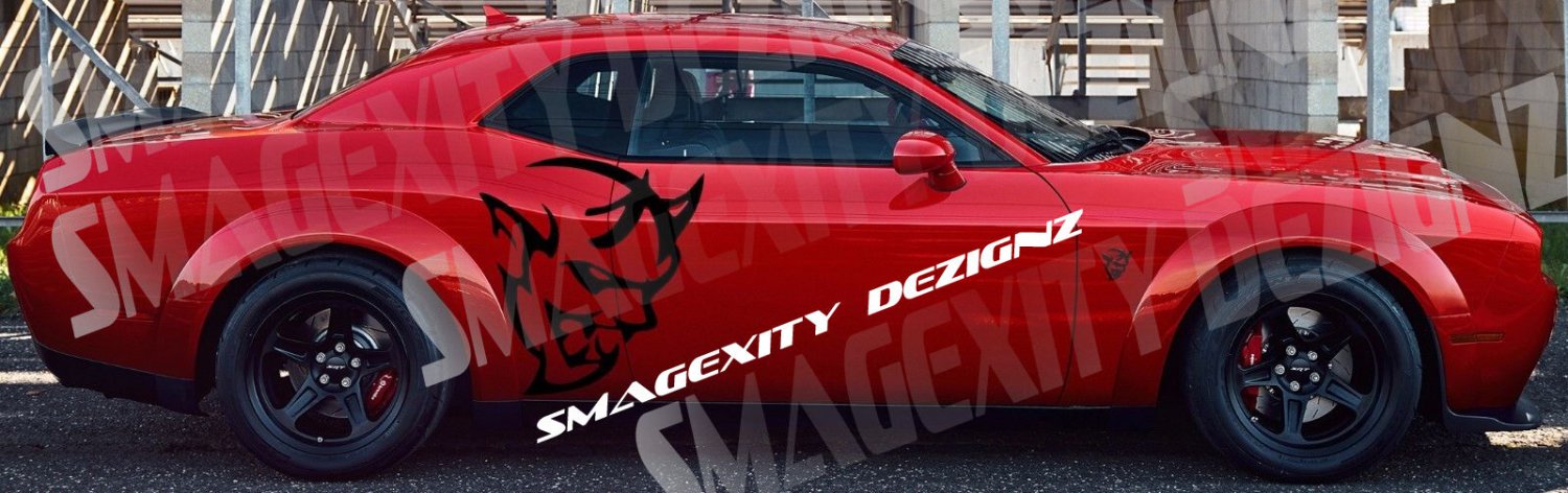 MATTE BLACK HUGE Demon CAST VINYL DECAL KIT GRAPHICS Stripe Challenger ...
