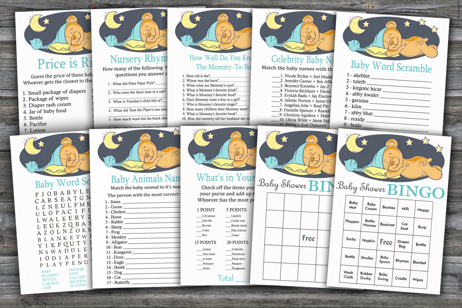 Teddy bear baby shower games package,Bear baby shower games package,9 ...
