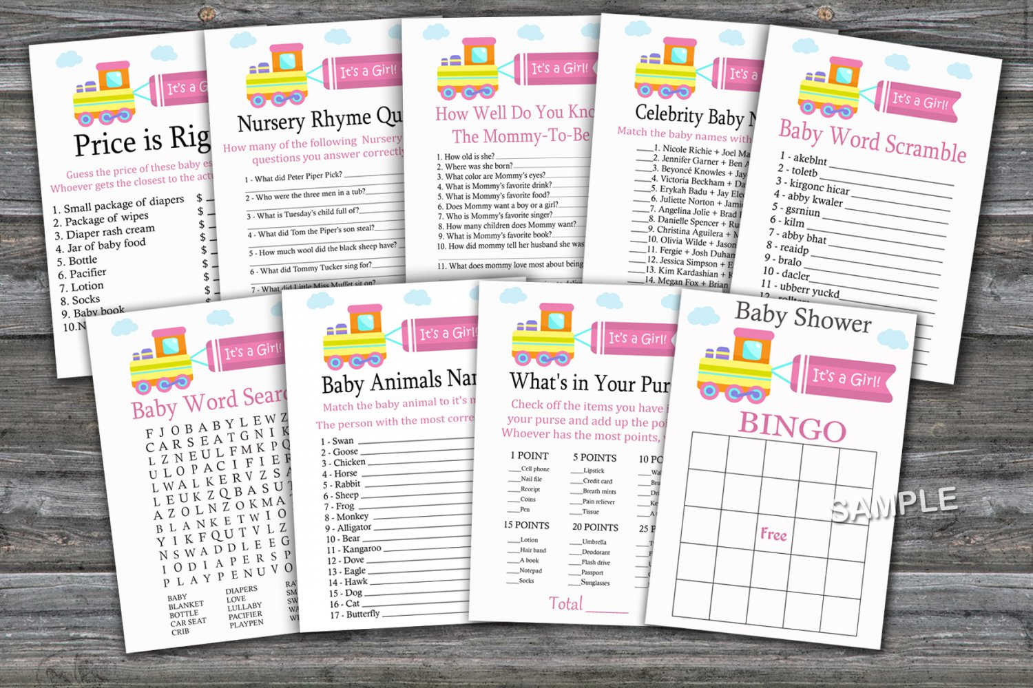 Train baby shower games package,Automobile baby shower games package,9 ...