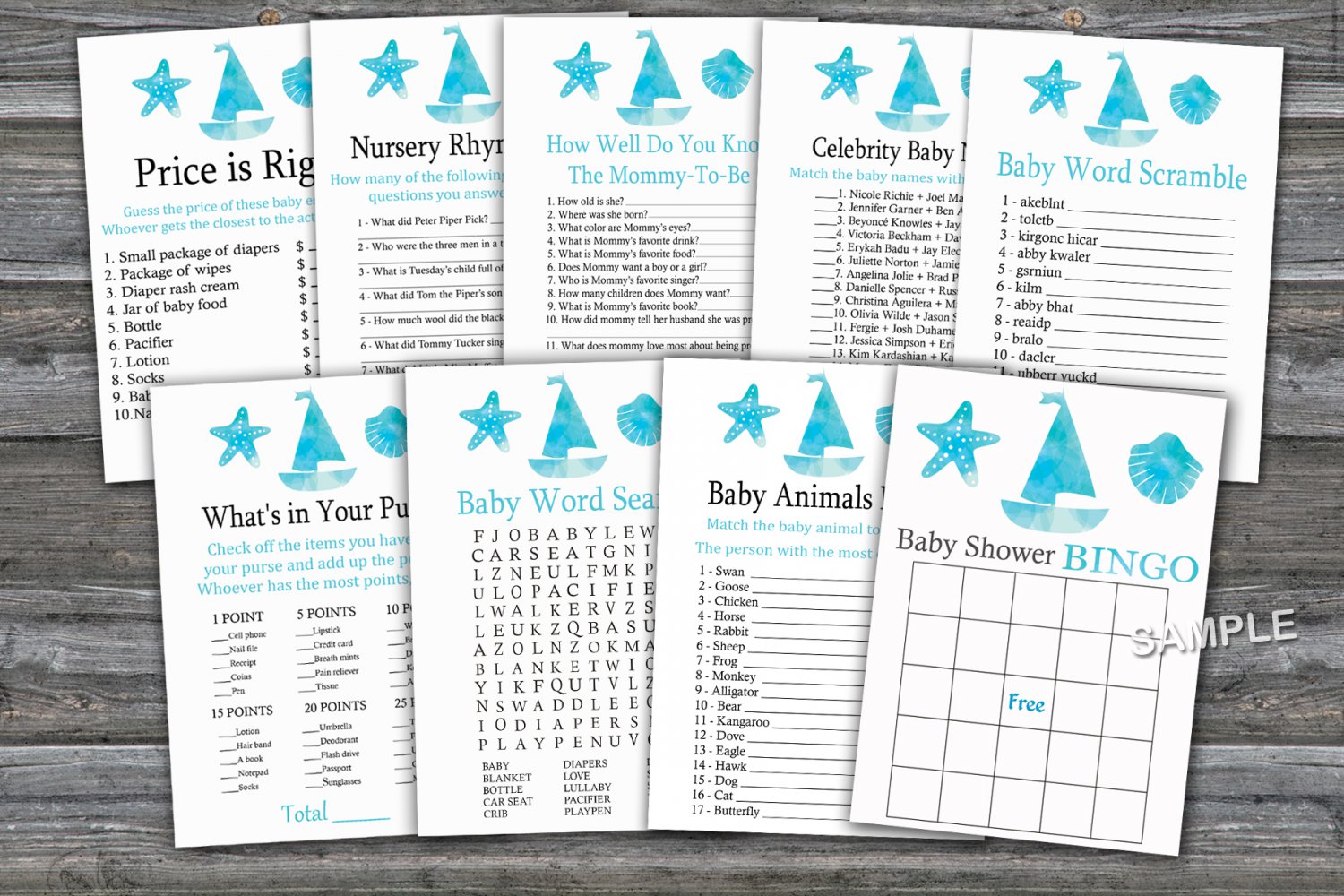 Sea baby shower games package,Nautical baby shower games package,9 ...