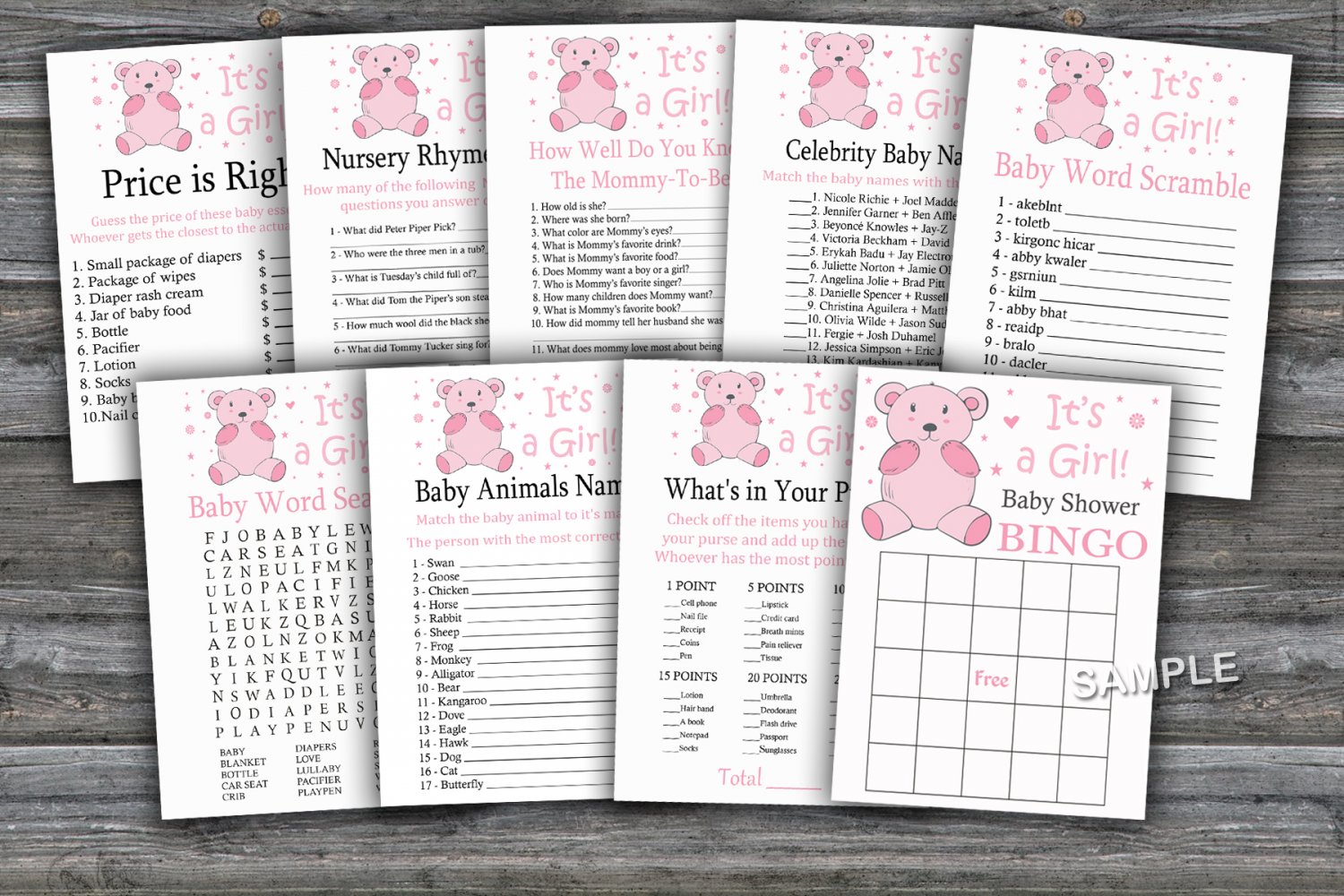 Teddy bear baby shower games package,Bear baby shower games package,9 ...