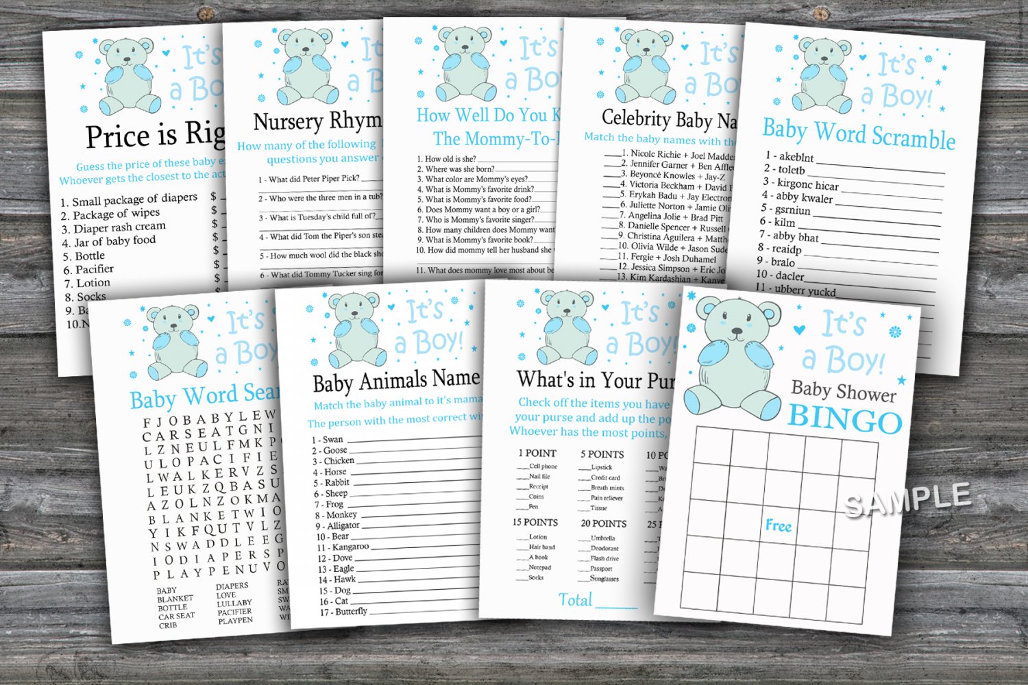 Teddy bear baby shower games package,Bear baby shower games package,9 ...