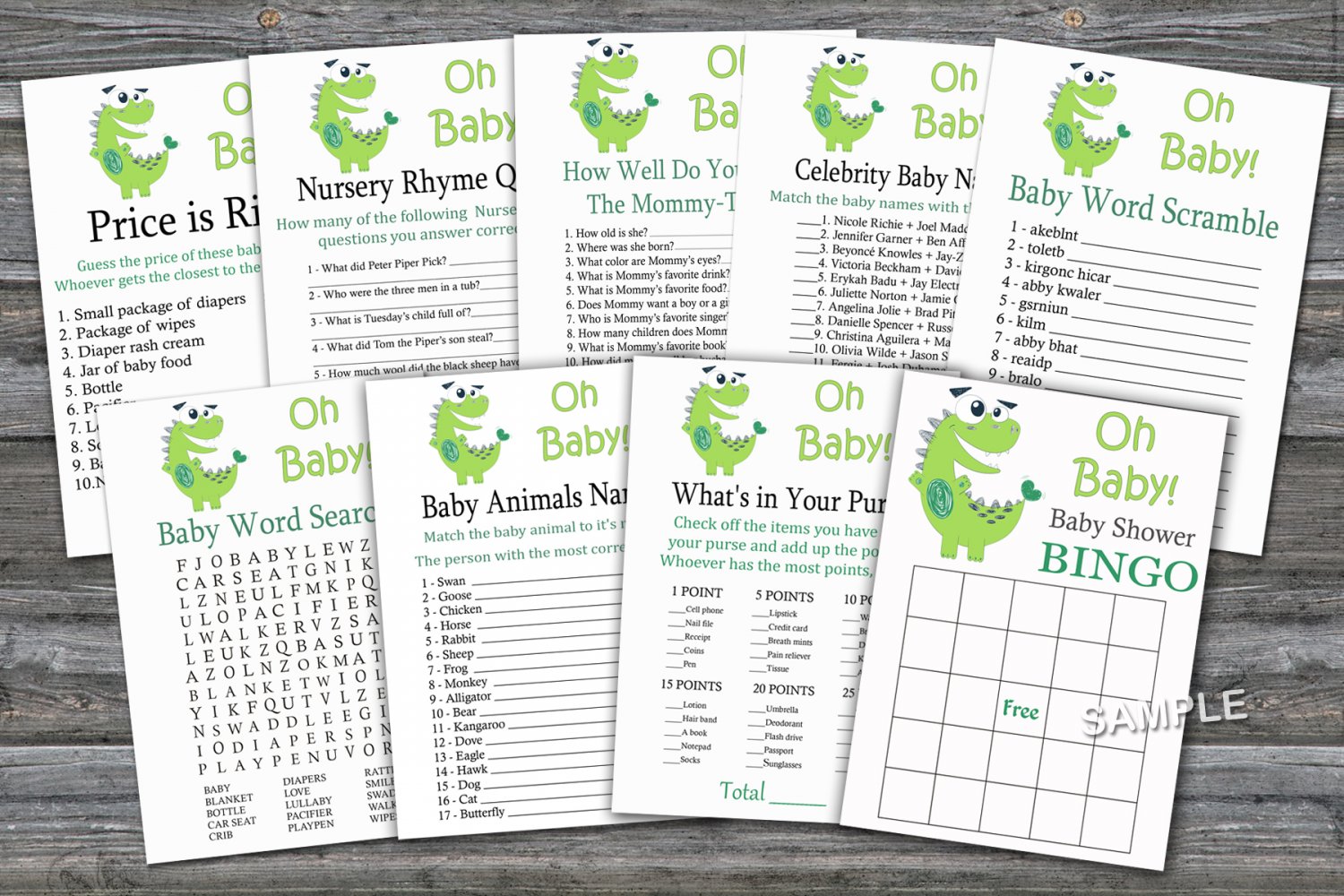 Dinosaur baby shower games package,Dino baby shower games package,9 ...