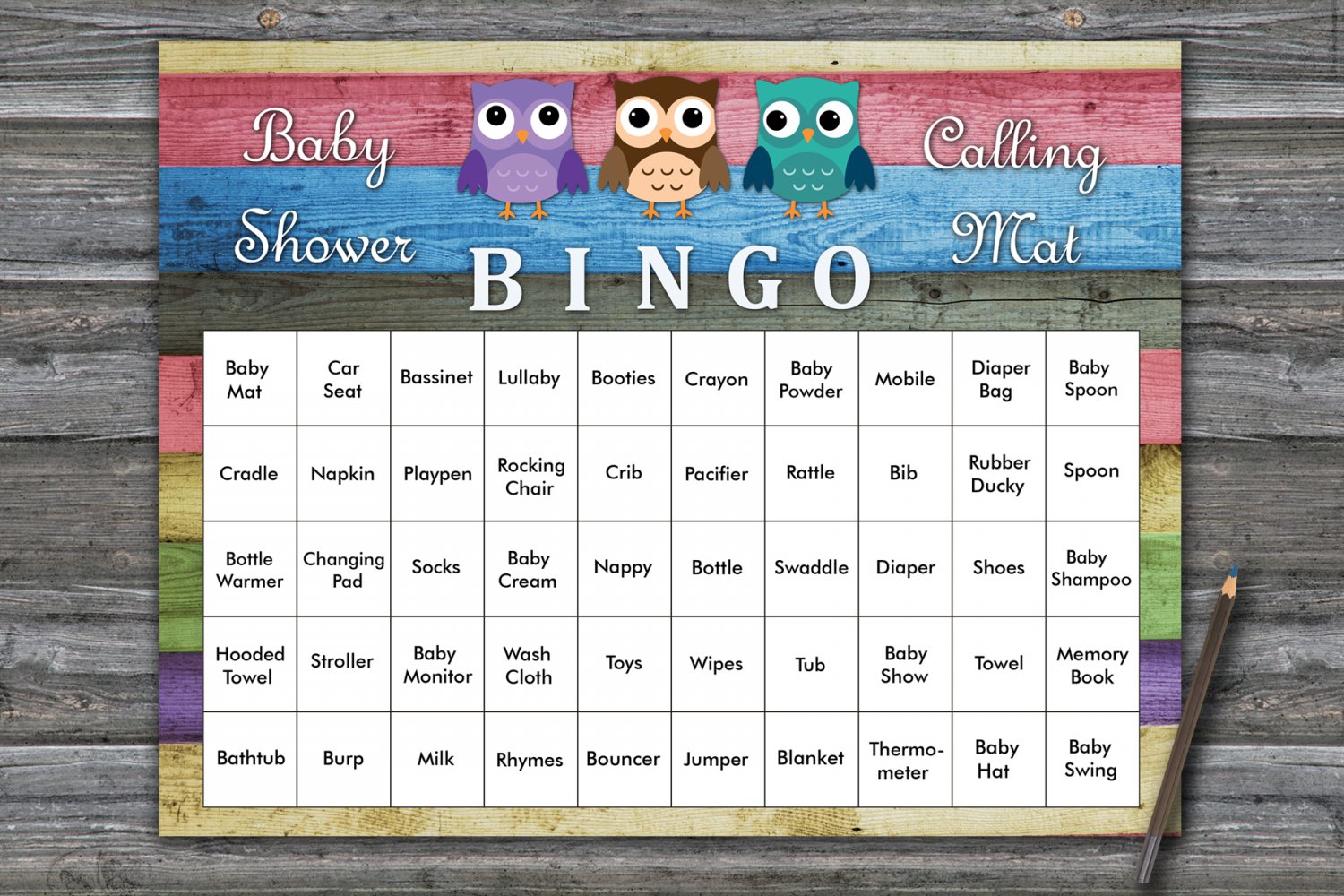 Owl baby shower bingo cards,Woodland theme baby shower bingo cards ,60 ...