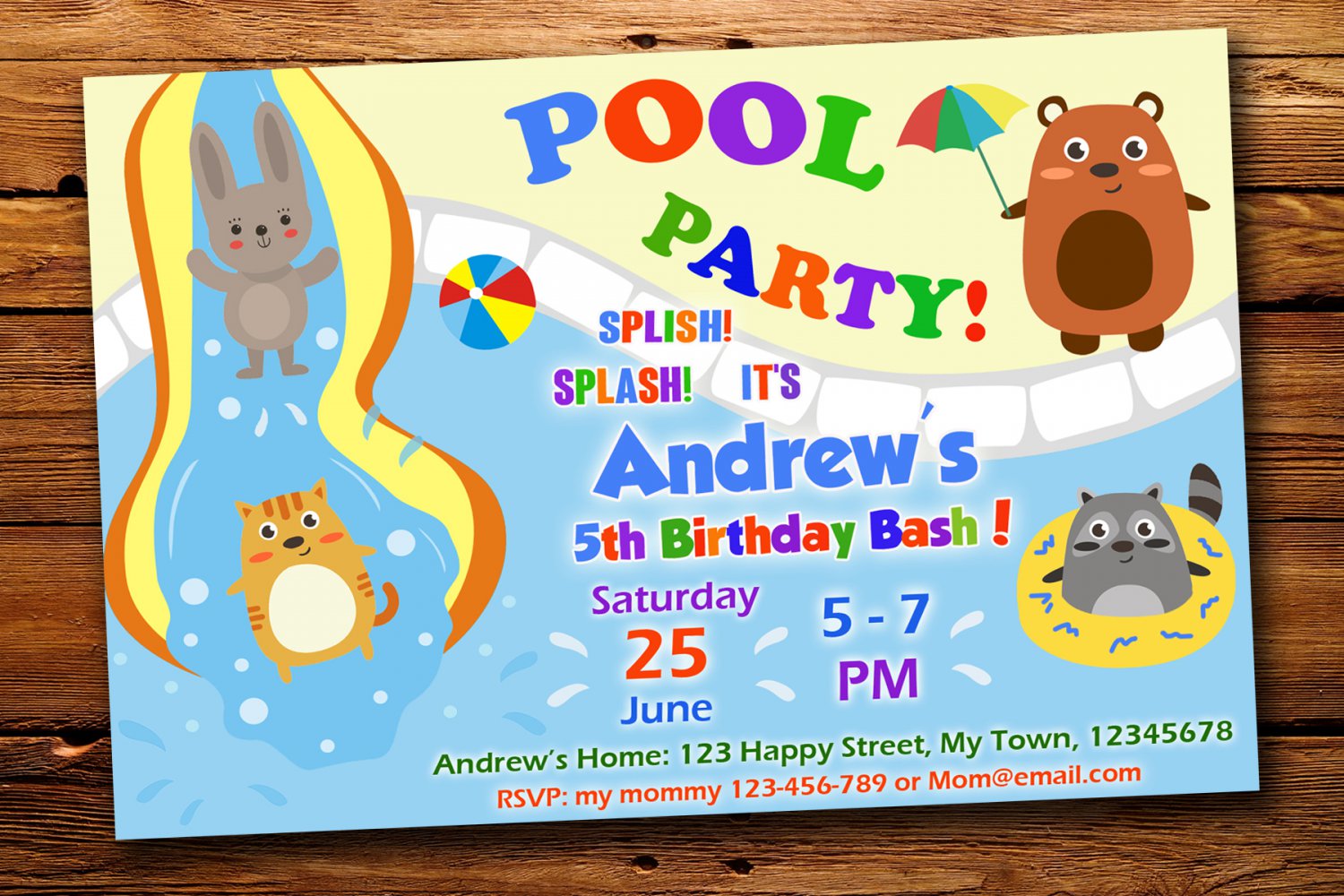 Pool party animals birthday invitation,Pirate birthday invite--229