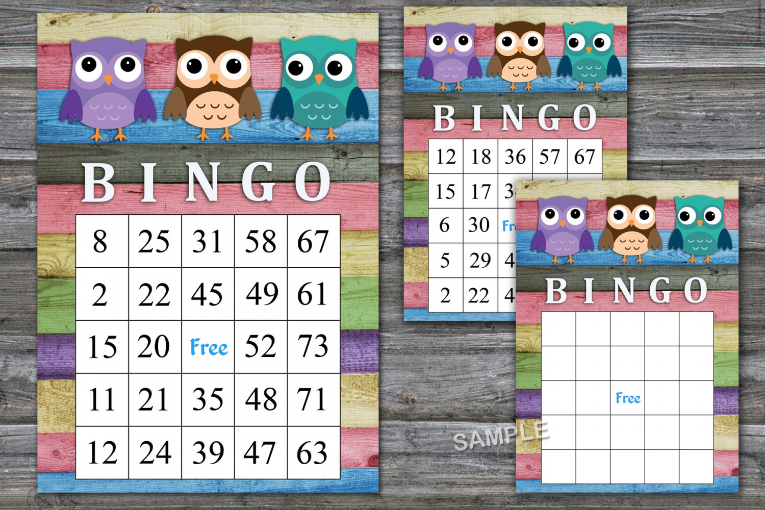 Owl bingo game,Owl bingo card,birthday bingo card,60 Printable bingo ...