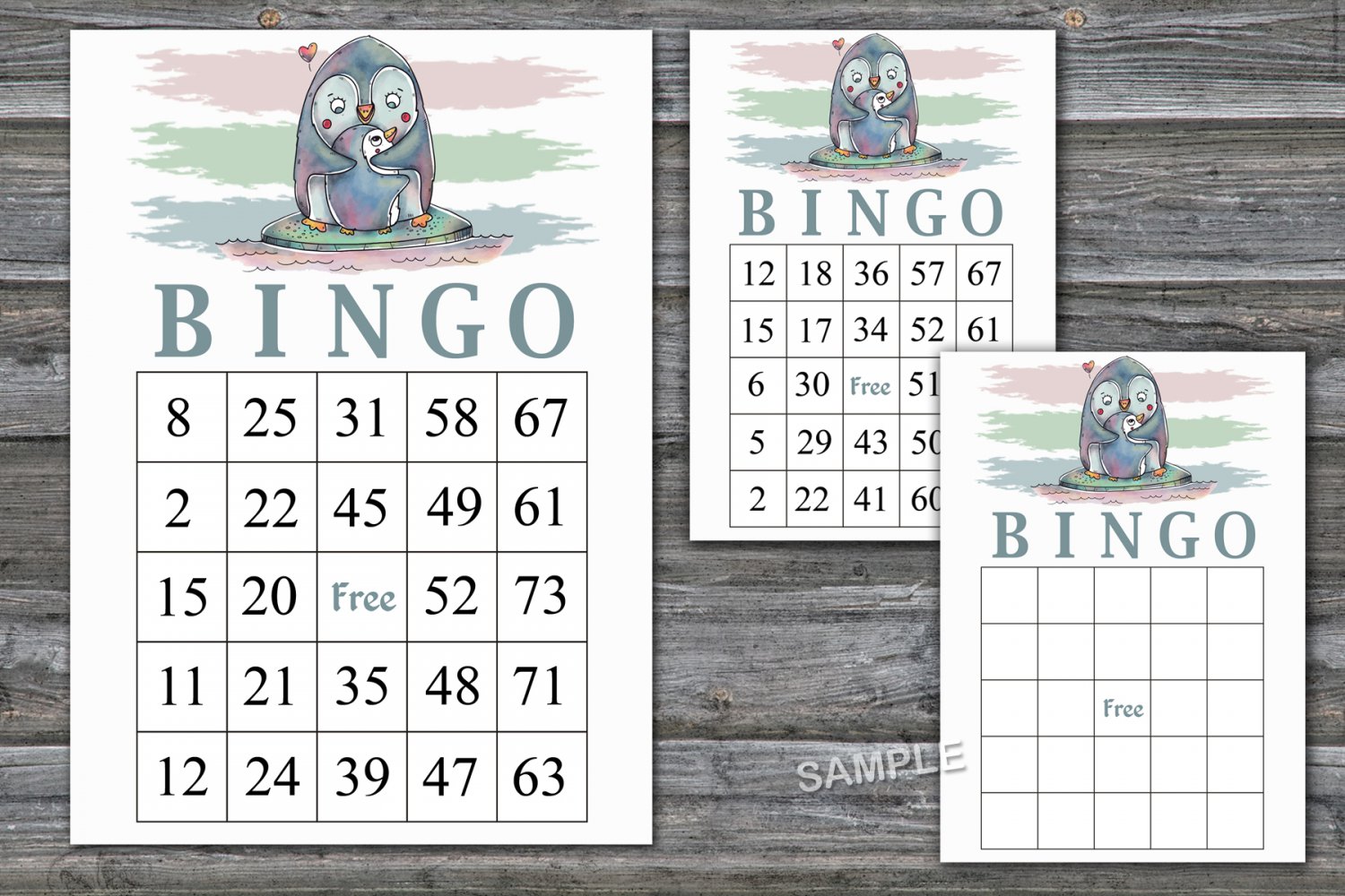 Penguin bingo game,Penguin bingo card,birthday bingo card,60 Printable ...