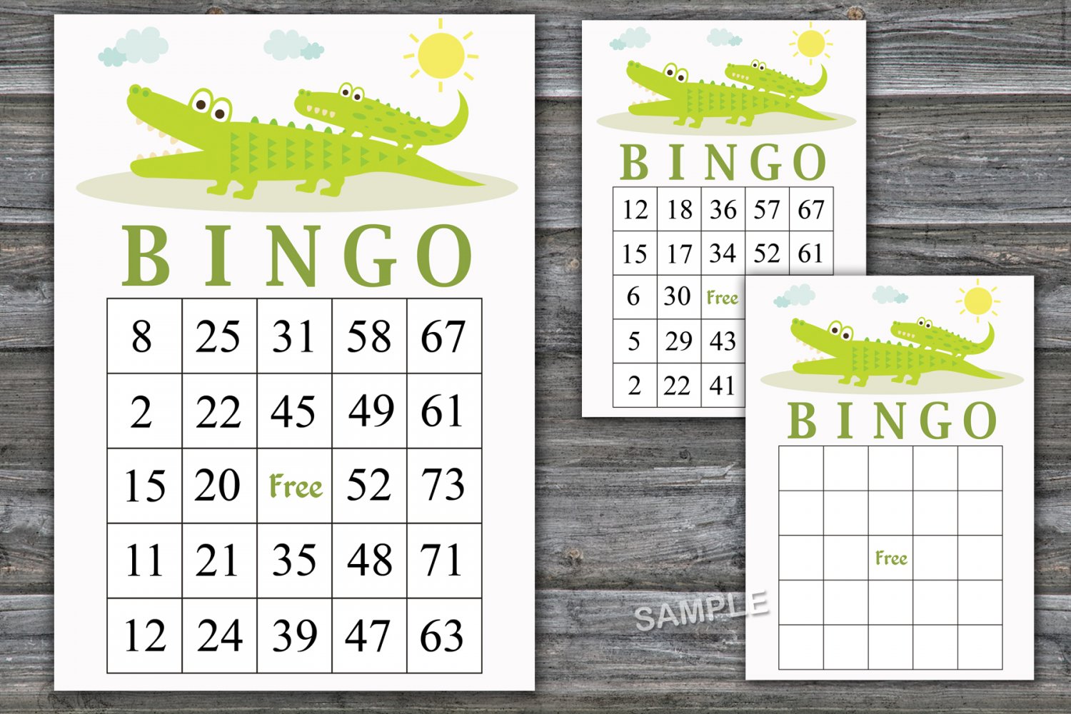 Alligator bingo game,Jungle bingo cards,birthday bingo cards,60 ...