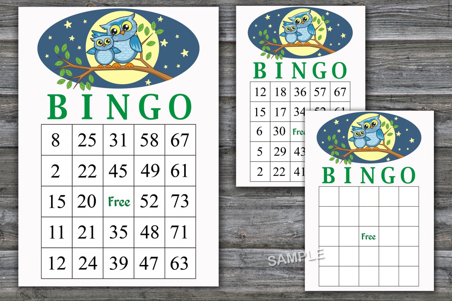 Owl bingo game,Owl bingo cards,birthday bingo games,60 Printable card ...