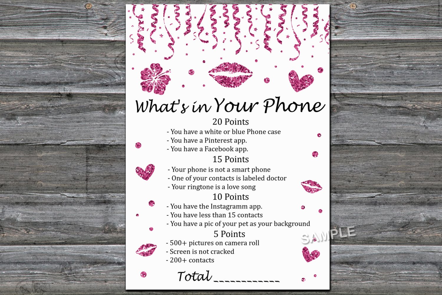 Pink glitter What's in your phone game,Adult Birthday Game,Girls ...