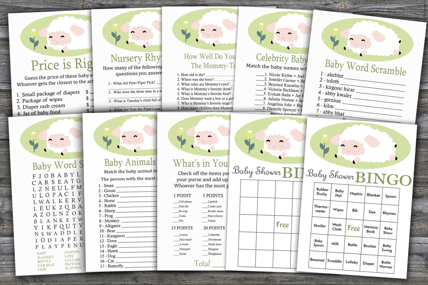 Cute Lamb baby shower games package,Lamb baby shower games package ,9 ...