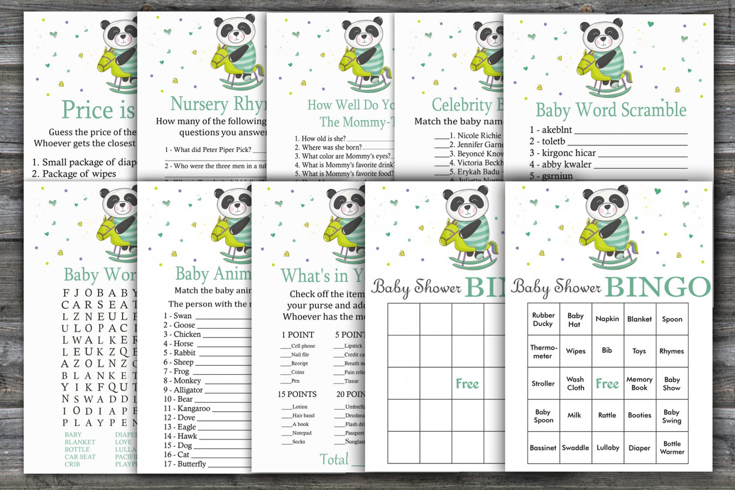 Panda baby shower games package,Cute Panda baby shower games pack ,9 ...