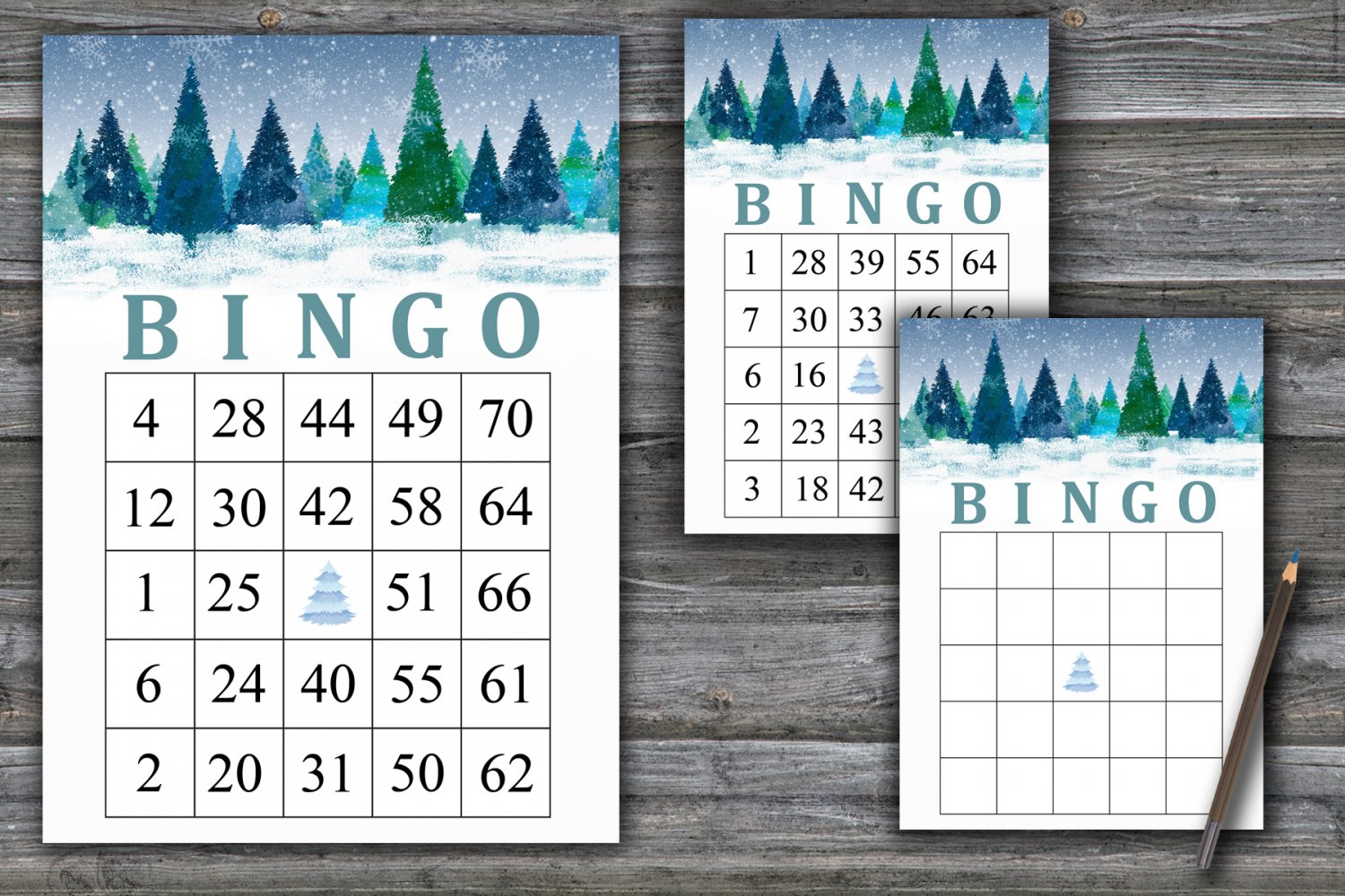 Christmas bingo game,winter forest bingo,Christmas Party bingo,Holiday ...