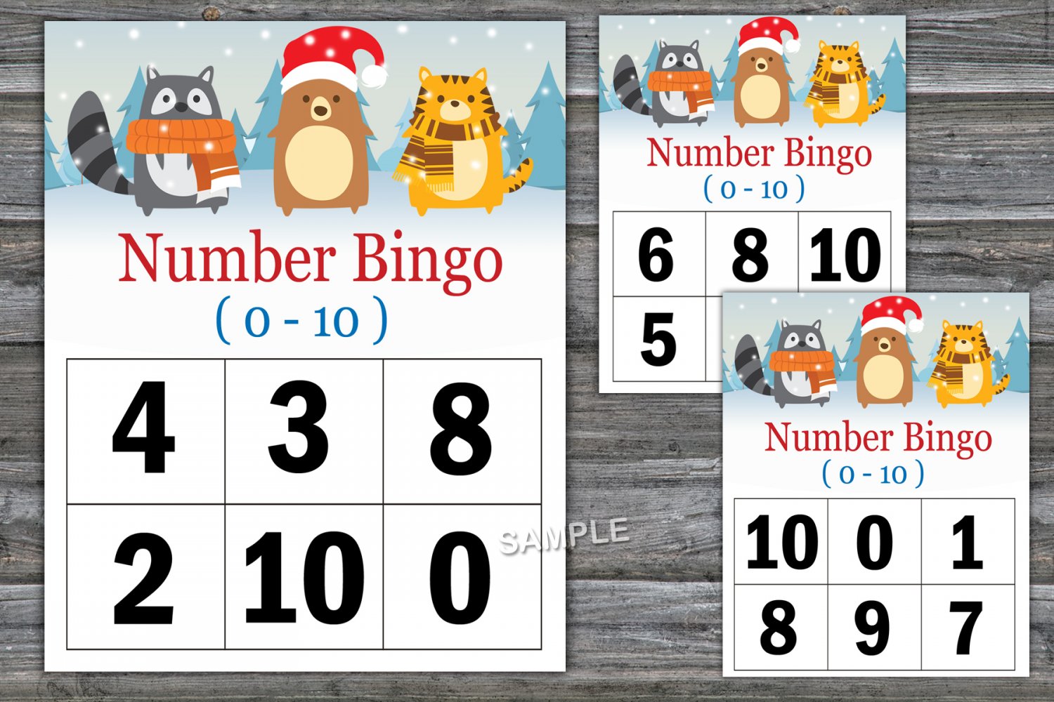 Bingo kids 0-10,Christmas Bingo Game,Winter animals Bingo Game,Number ...