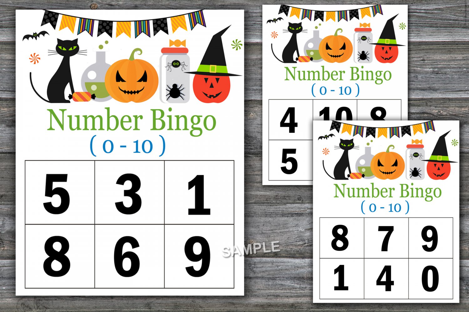 Bingo kids 0-10,halloween Bingo Game,halloween Bingo cards,Number Bingo ...