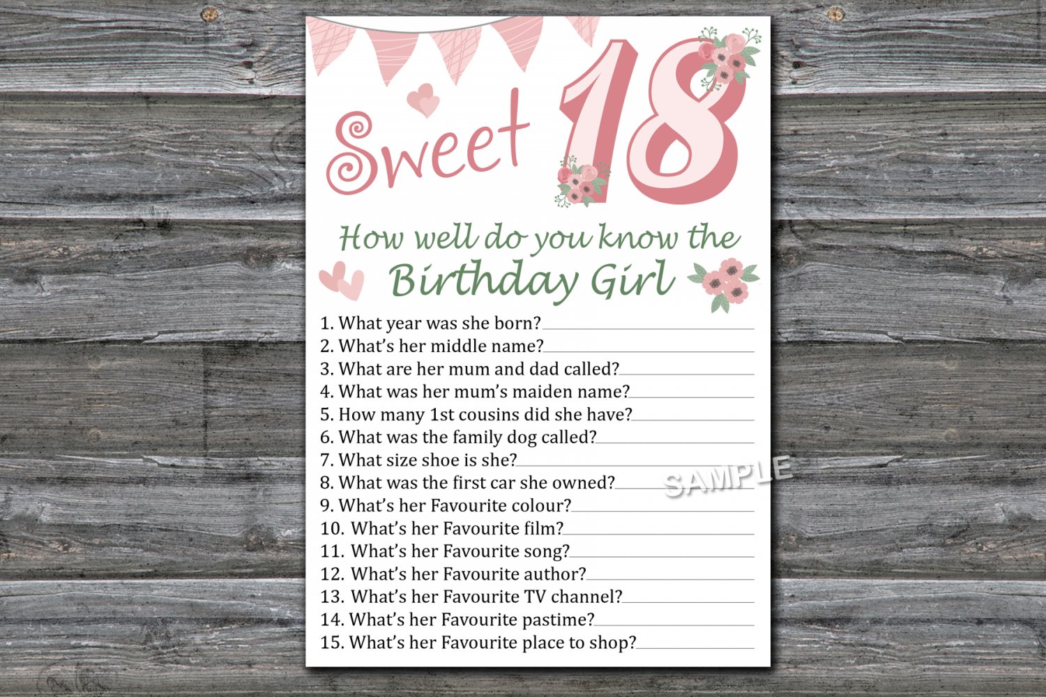 18th Birthday How well do you know the birthday girl,Adult Birthday ...