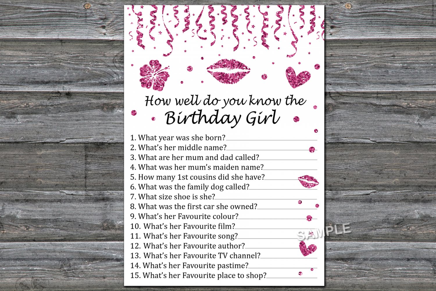 Pink glitter How well do you know the birthday girl,Adult Birthday Game ...