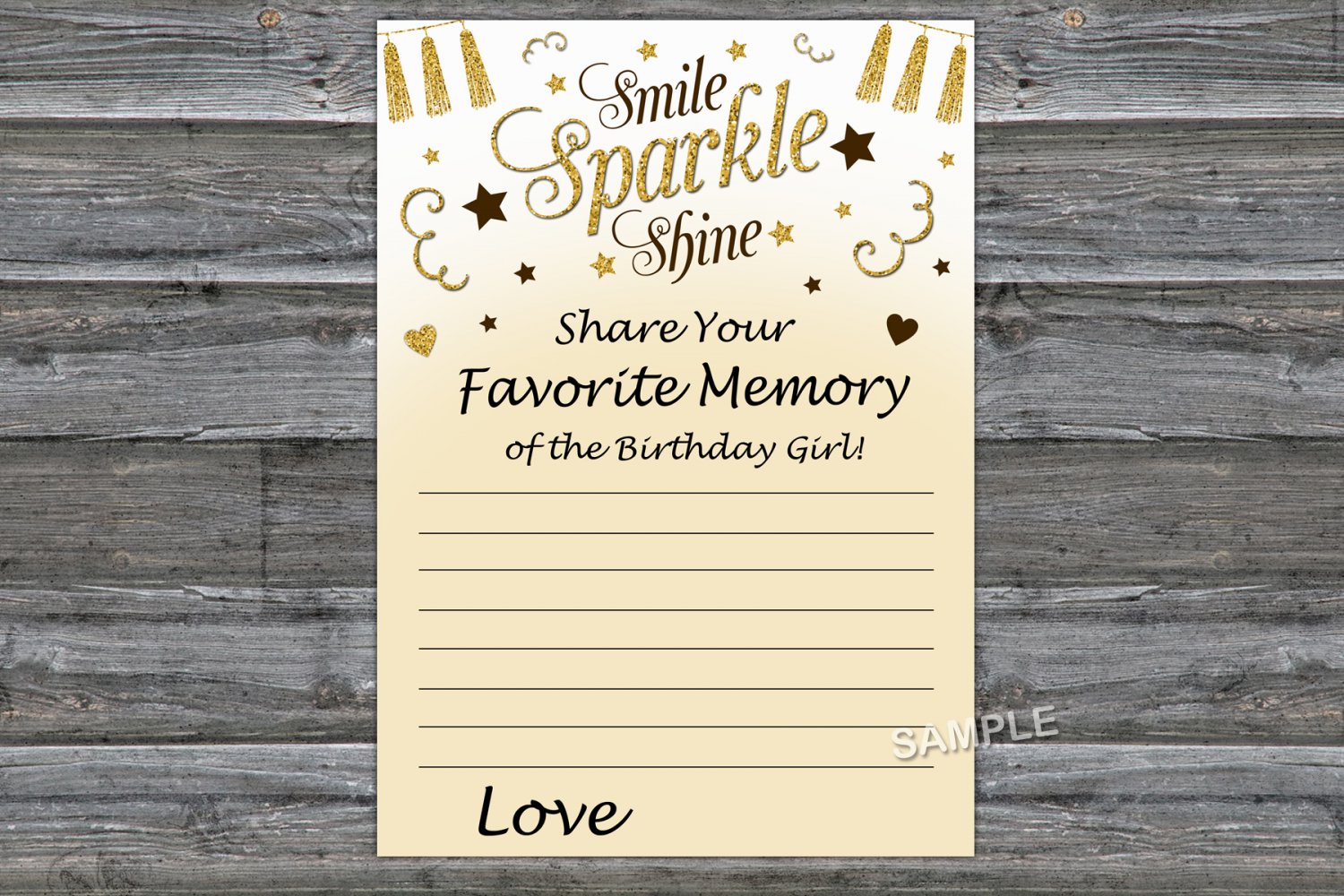 Gold glitter Favorite Memory of the Birthday Girl,Adult Birthday Game ...