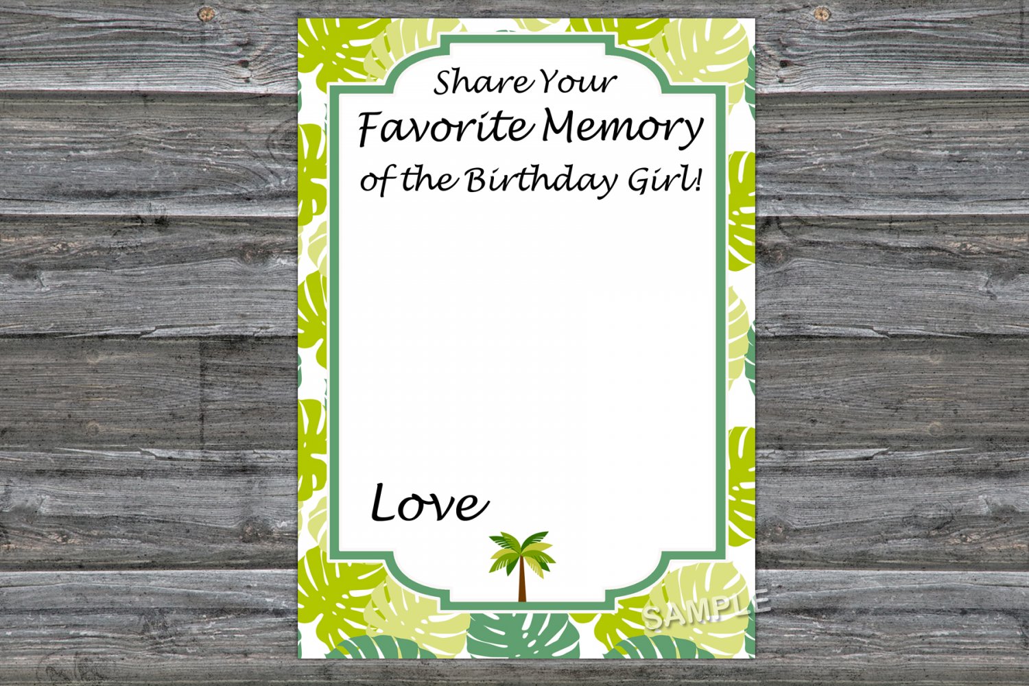 Palm Favorite Memory of the Birthday Girl,Adult Birthday Game,INSTANT ...