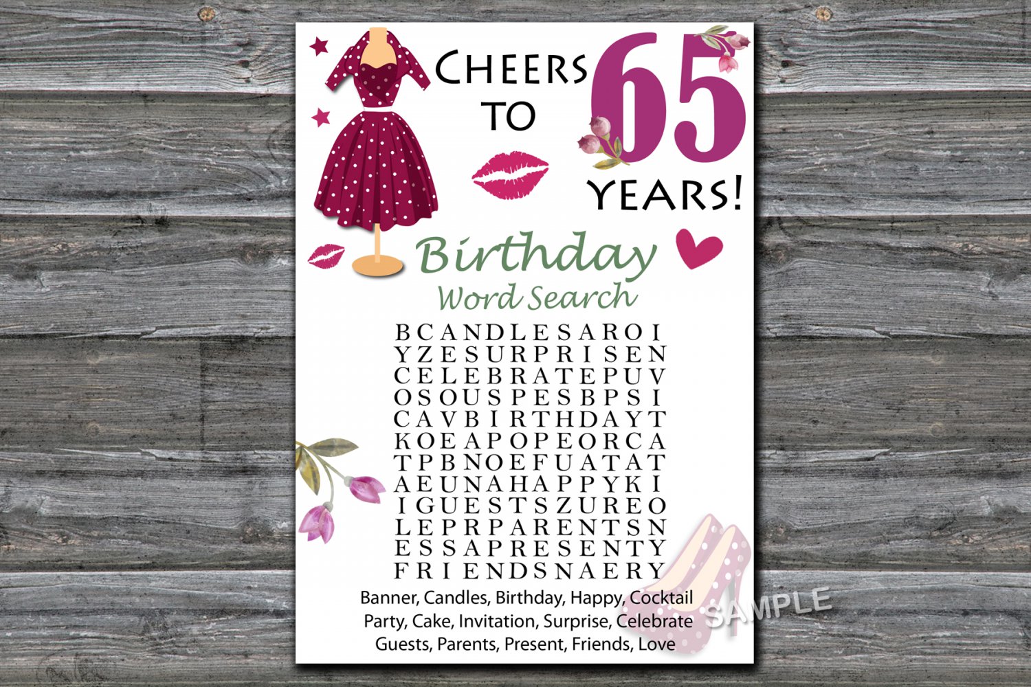 65th birthday games,birthday word search game,Adult Birthday Game ...