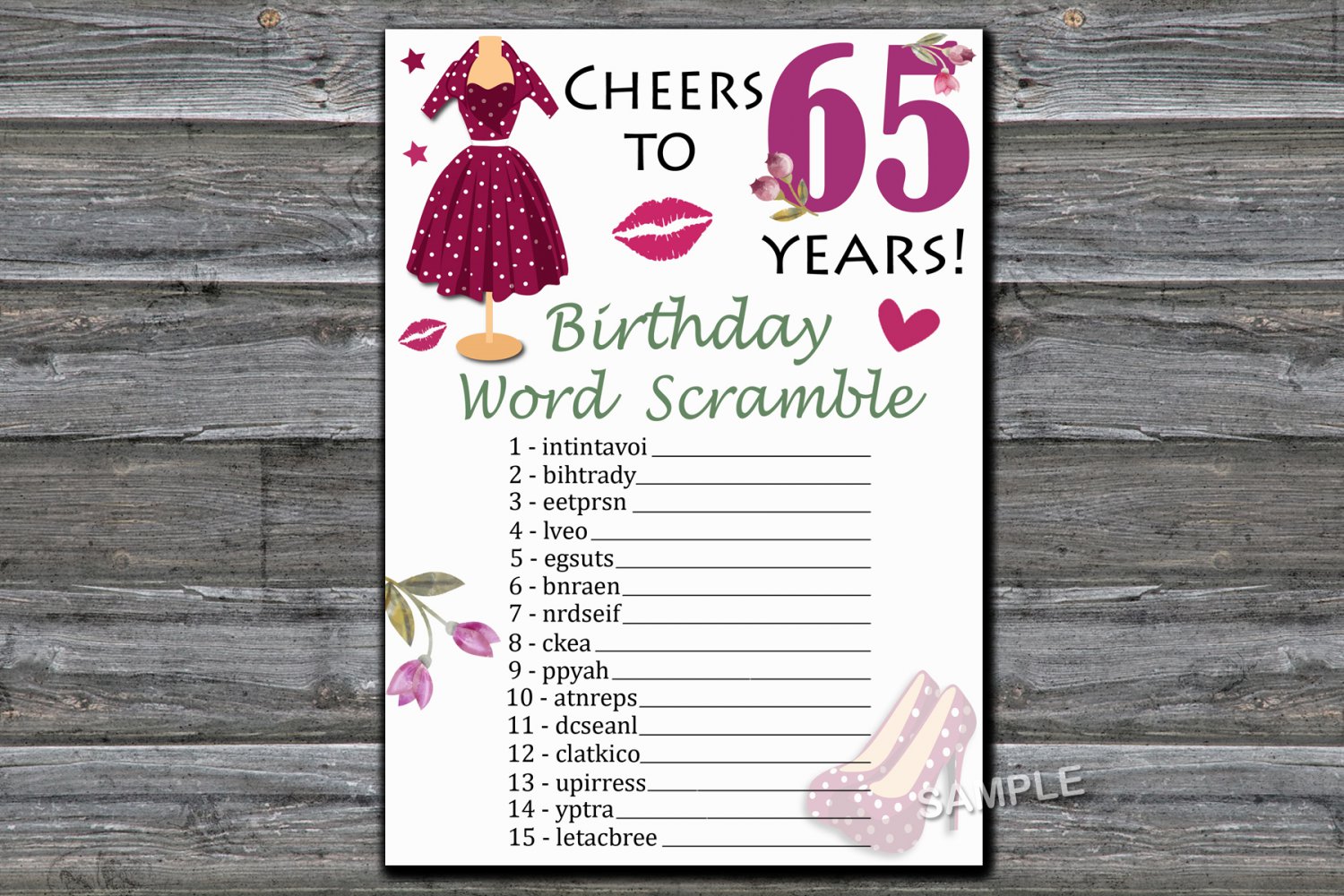 65th Birthday, BIRTHDAY WORD SCRAMBLE Game,Adult Birthday Game,INSTANT ...