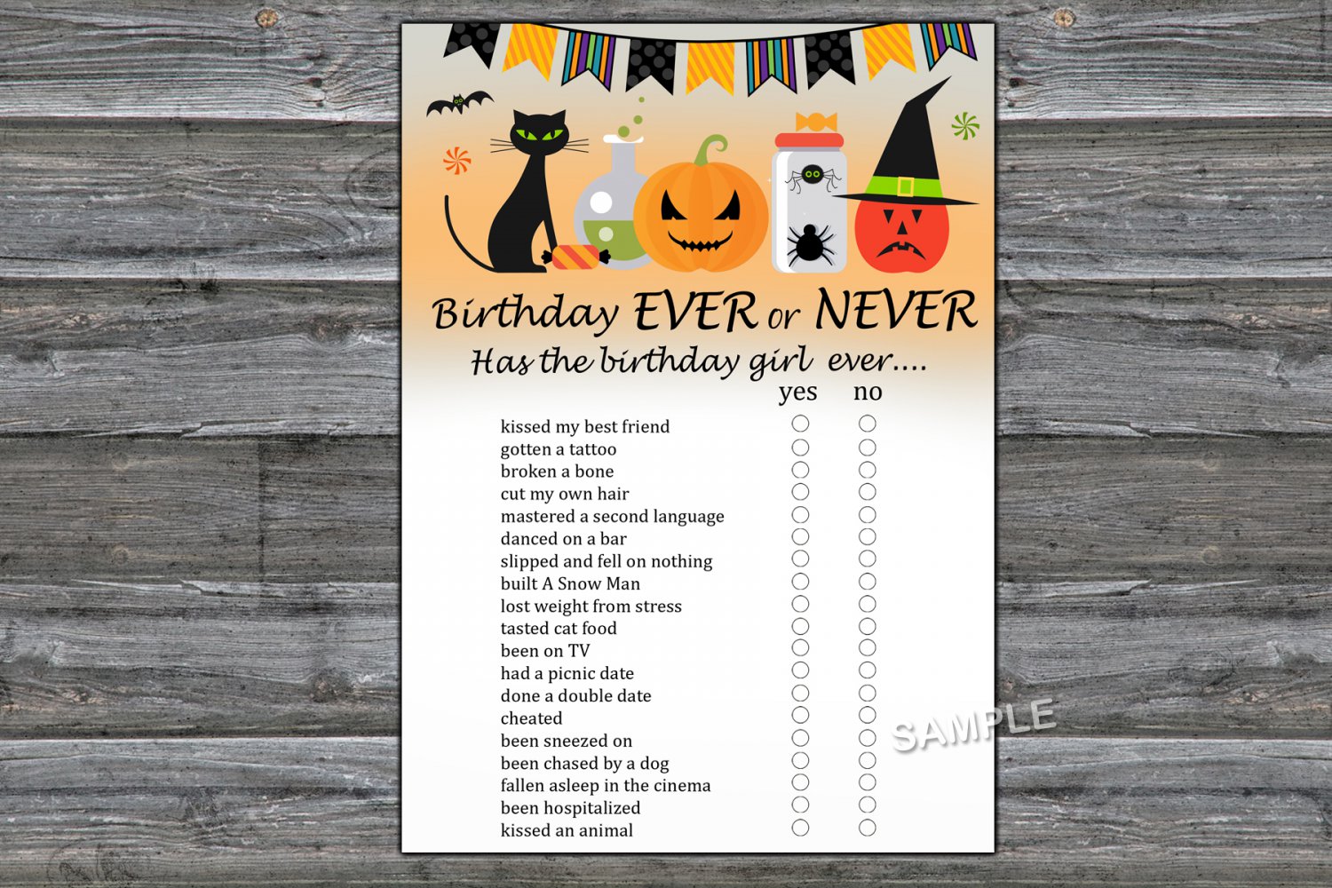 Halloween Birthday ever or never game,Adult Birthday Game,INSTANT ...