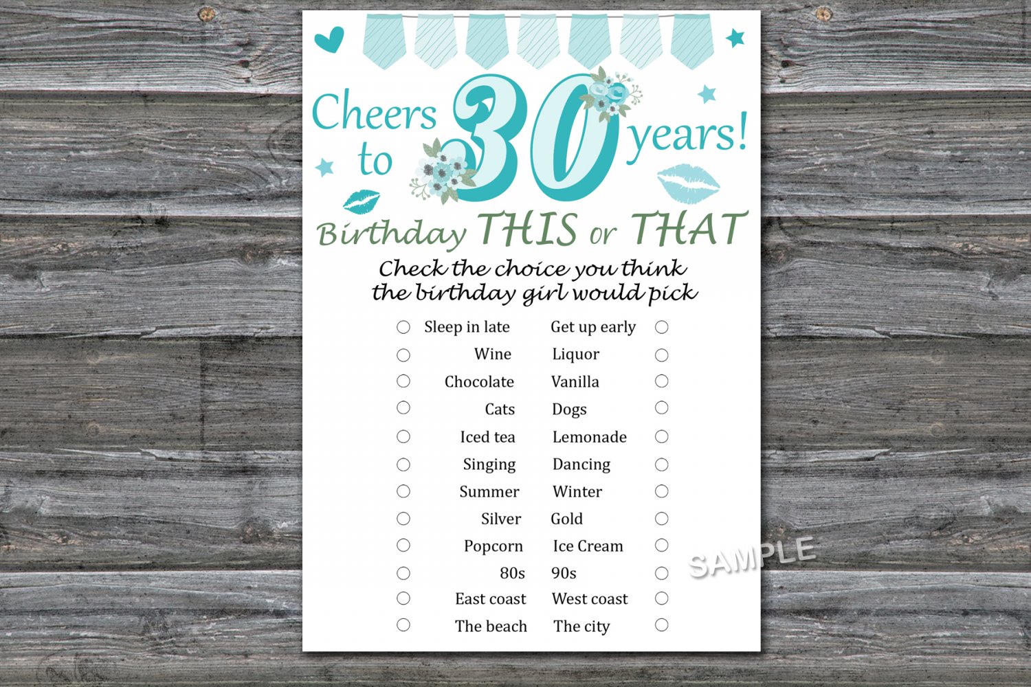 30th Birthday, this or that birthday game,Adult Birthday Game,INSTANT ...