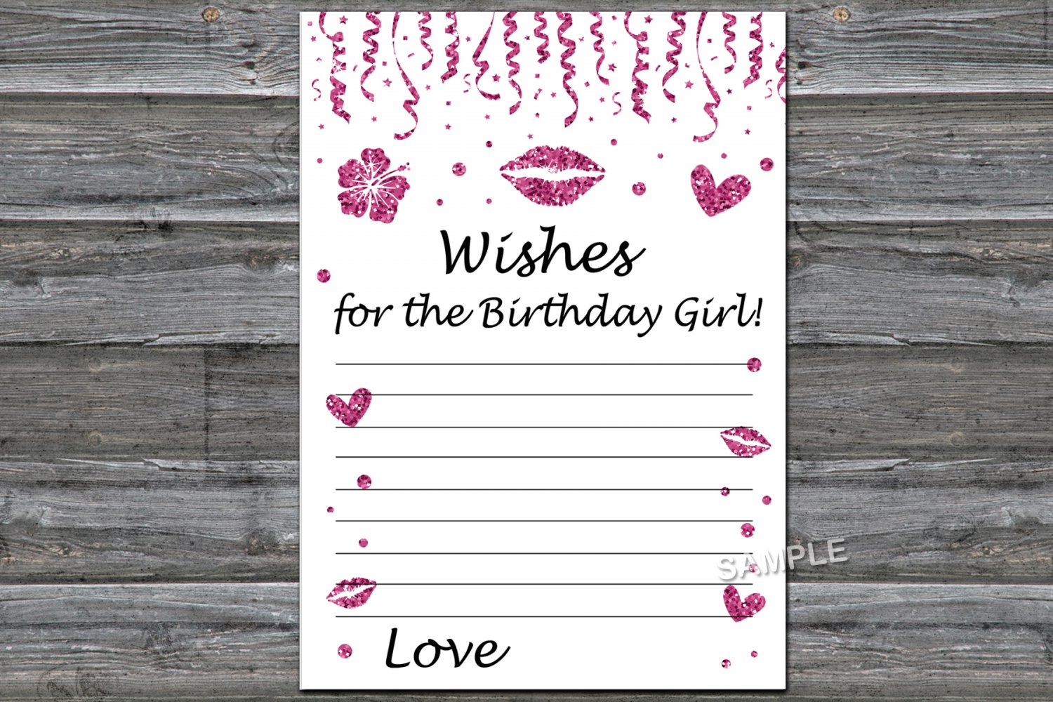 Pink glitter Wishes for the birthday girl,Wishes Party Game,Adult ...