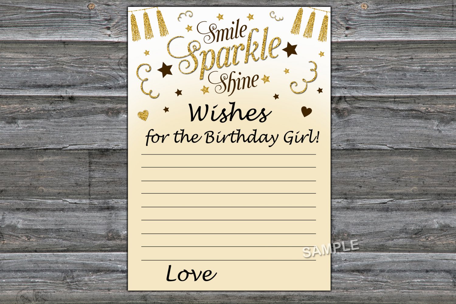 Gold glitter Wishes for the birthday girl,Wishes Party Game,Adult ...