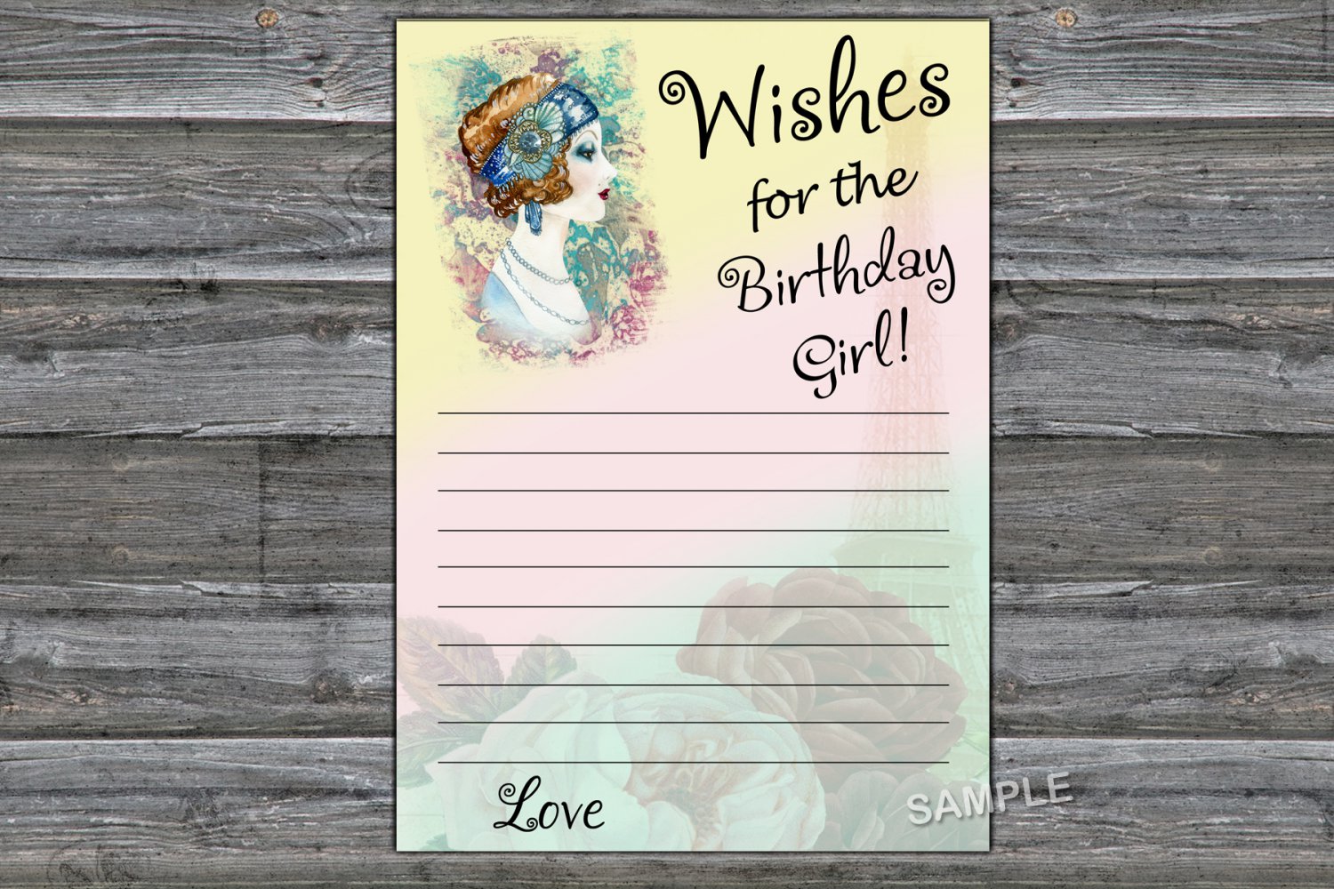 Vintage girl Wishes for the birthday girl,Wishes Party Game,Adult ...
