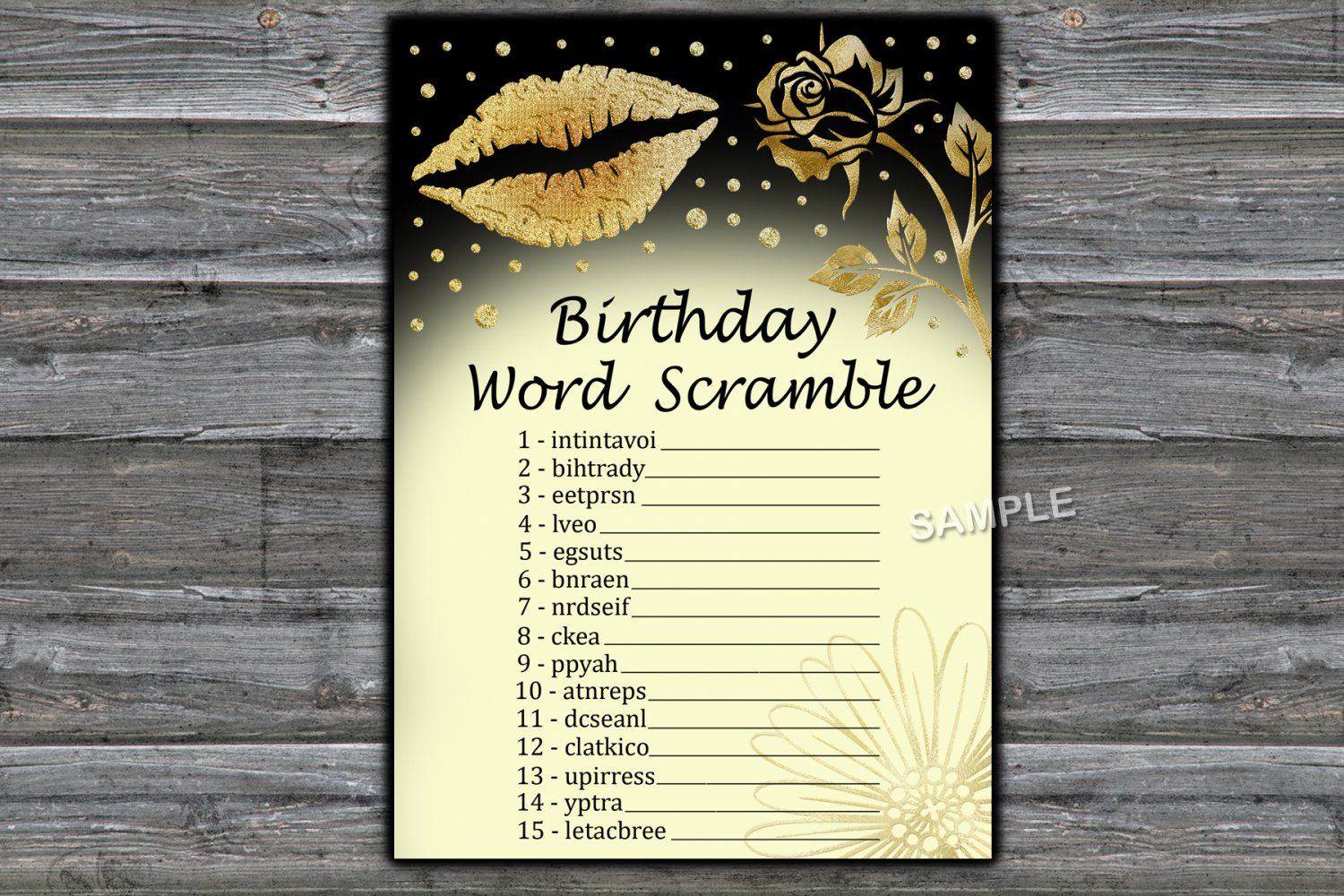 Gold lips BIRTHDAY WORD SCRAMBLE Game,Adult Birthday Game,INSTANT ...