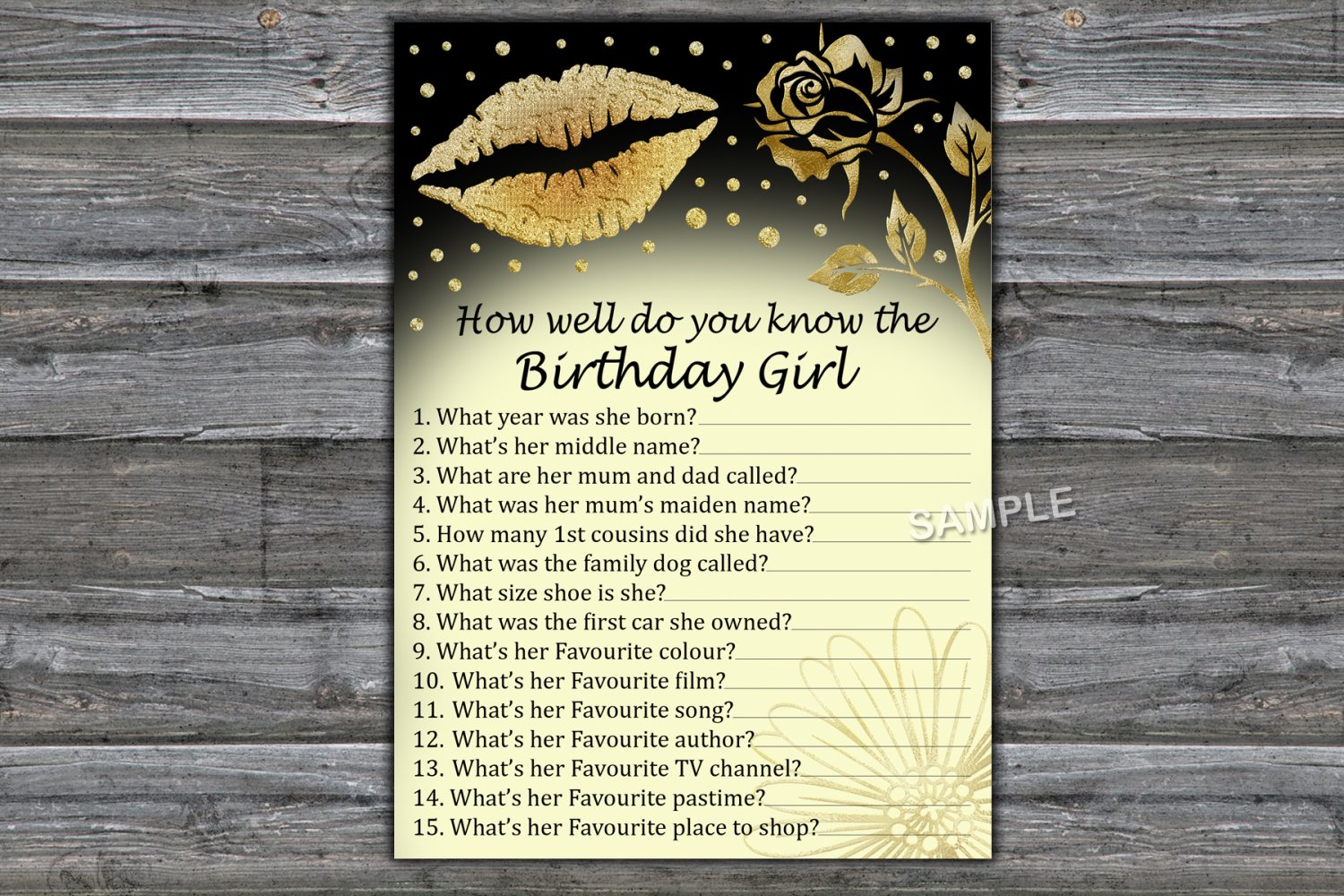 Gold lips How well do you know the birthday girl,Adult Birthday Game ...