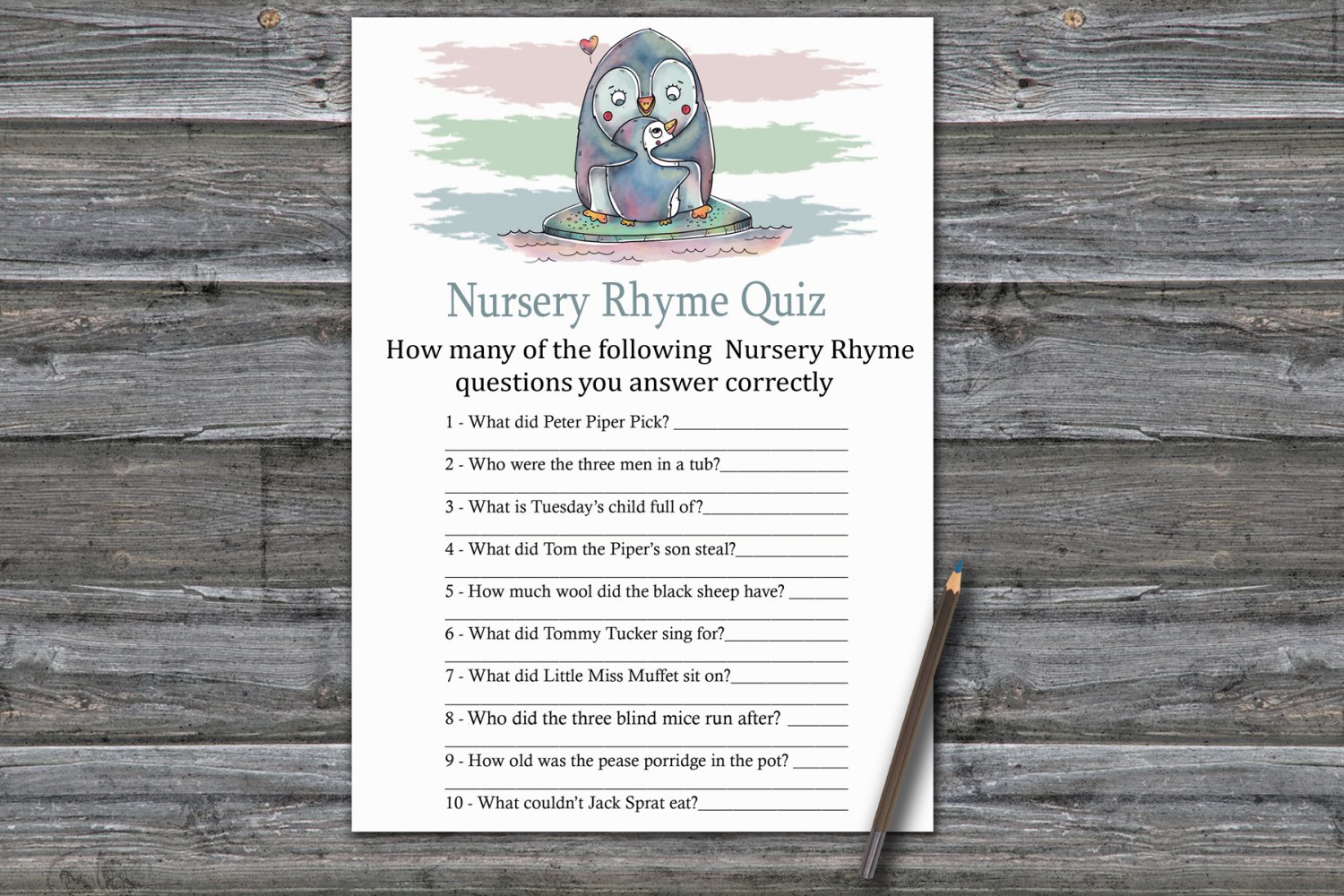 Penguin Nursery Rhyme Quiz Game,Penguin Baby shower games,Winter baby ...
