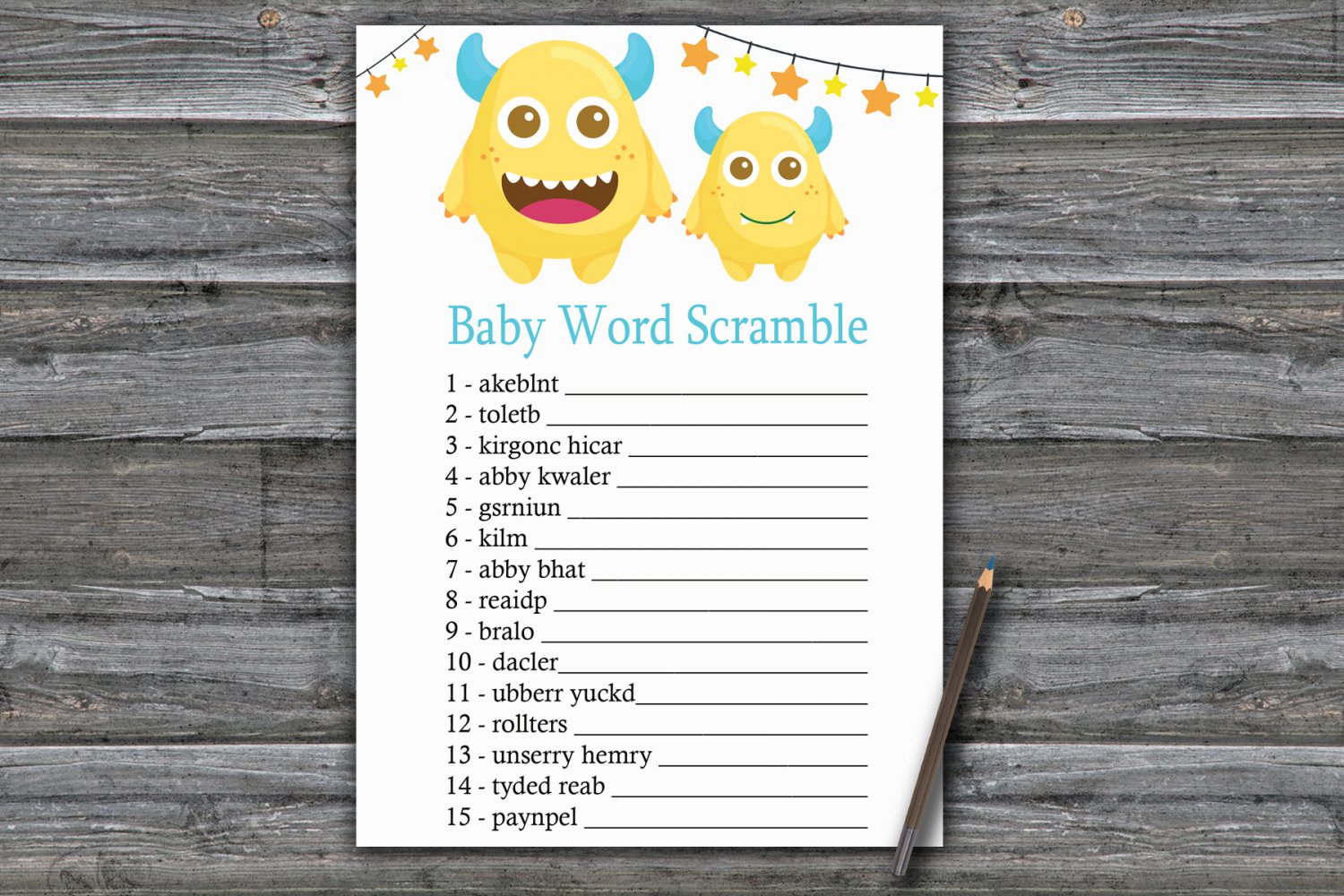Monster Baby Word Scramble Game,Monster Baby shower games,INSTANT ...