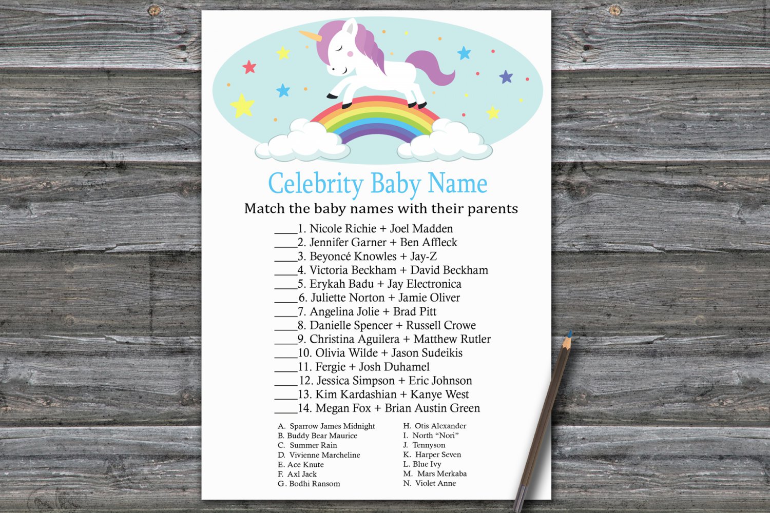 Unicorn Celebrity Baby Name Game,Unicorn Baby shower games,Rainbow baby ...