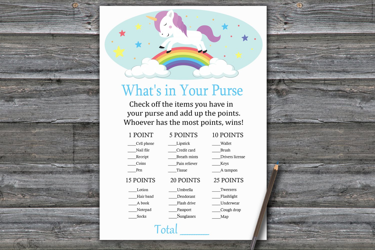 Unicorn What's In Your Purse Game,Unicorn Baby shower games,INSTANT ...