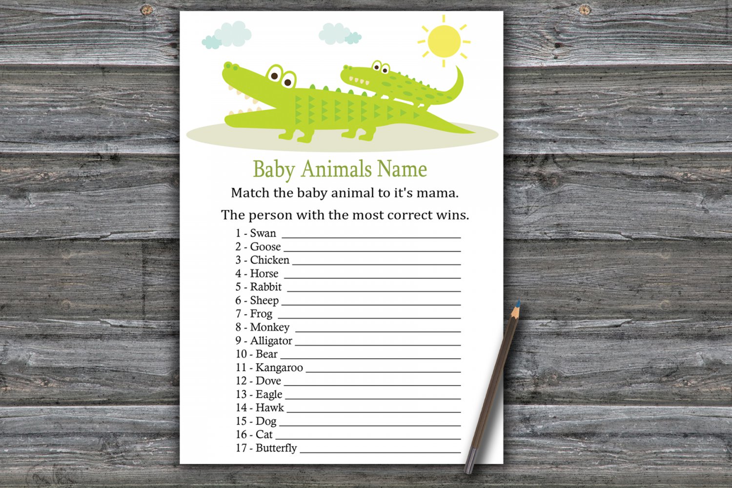Alligator Baby Animals Name Game,Alligator Baby shower games,INSTANT ...