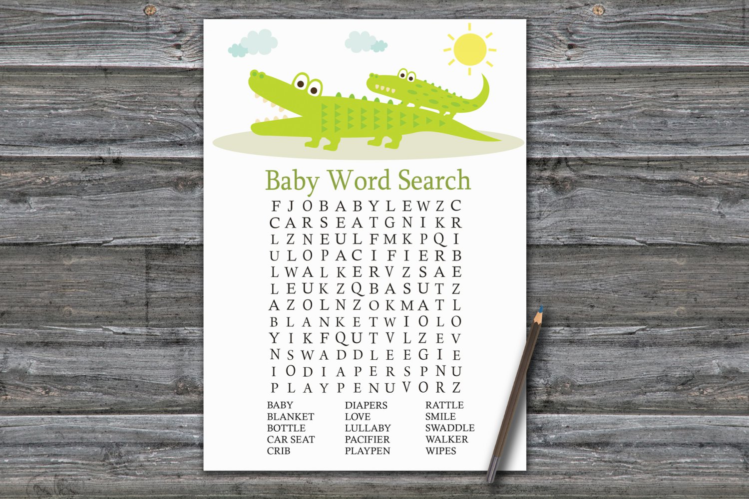 Alligator Baby Shower Word Search Game,Alligator Baby shower games ...