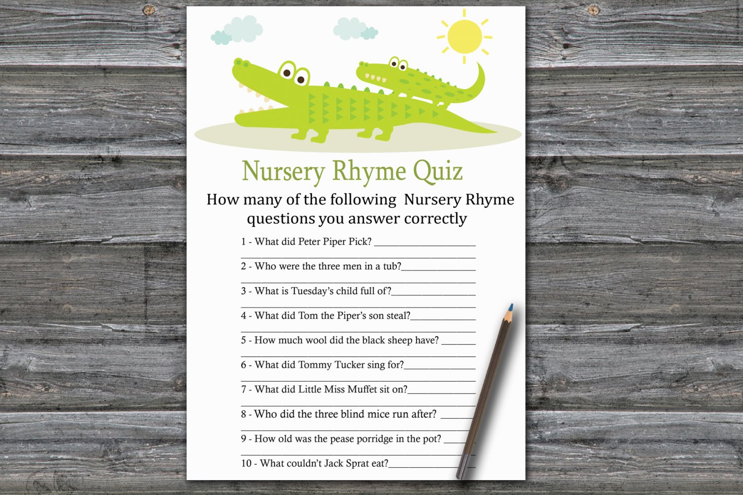Alligator Nursery Rhyme Quiz Game,Alligator Baby shower games,INSTANT ...